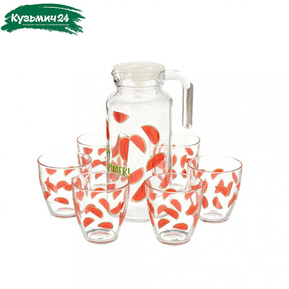 Набор для напитков Pasabahce Jungle Арбуз, стекло, 7 предметов, кувшин, 6 стаканов