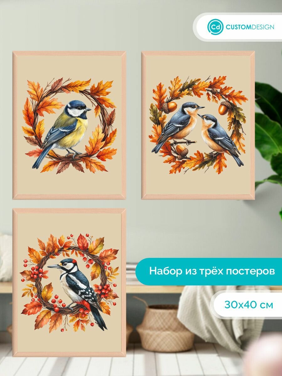 Постеры на стену для интерьера Птицы 30х40 см 3 штуки