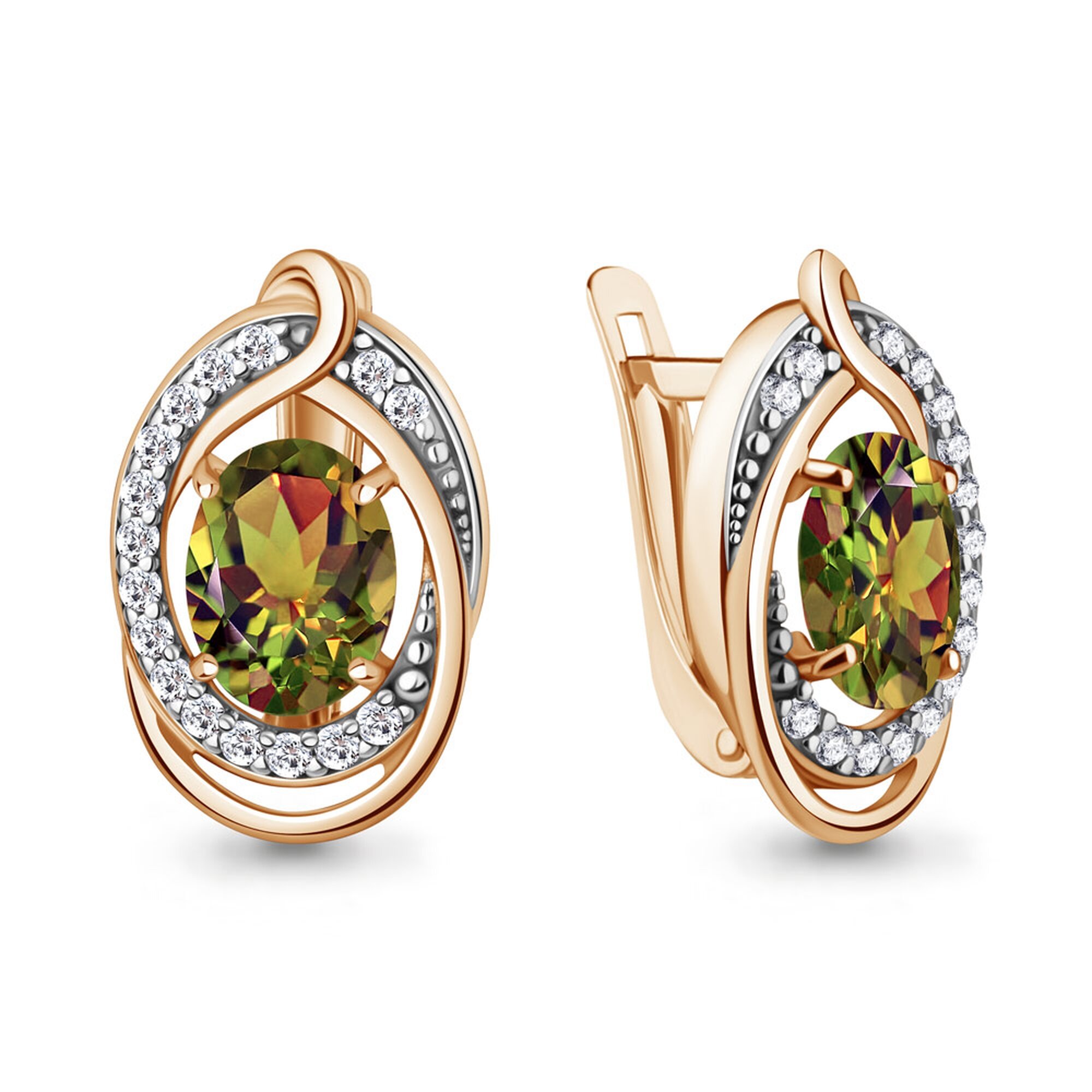 Серьги, серебро, 925 проба, золочение, фианит, султанит