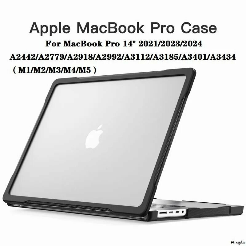 Чехол для MacBook Pro 14 M1 M2 M3 M4 M5 / ТПУ+Поликарбонат для Макбук Про 14 2021 2022 2023 2024 2025 (A2442 A2779 A2992 A2918 A3401 A3185 A3112 A3401 A3434), Цвет: прозрачный