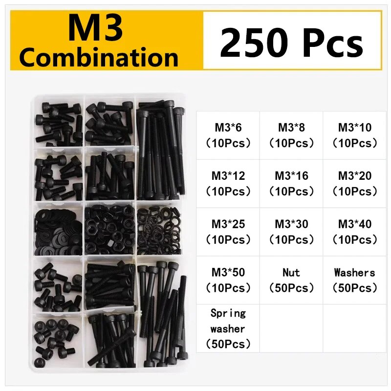 Набор болтов XMSJ M2-M5 12.9 черный сталь для ремонта M3 Kit