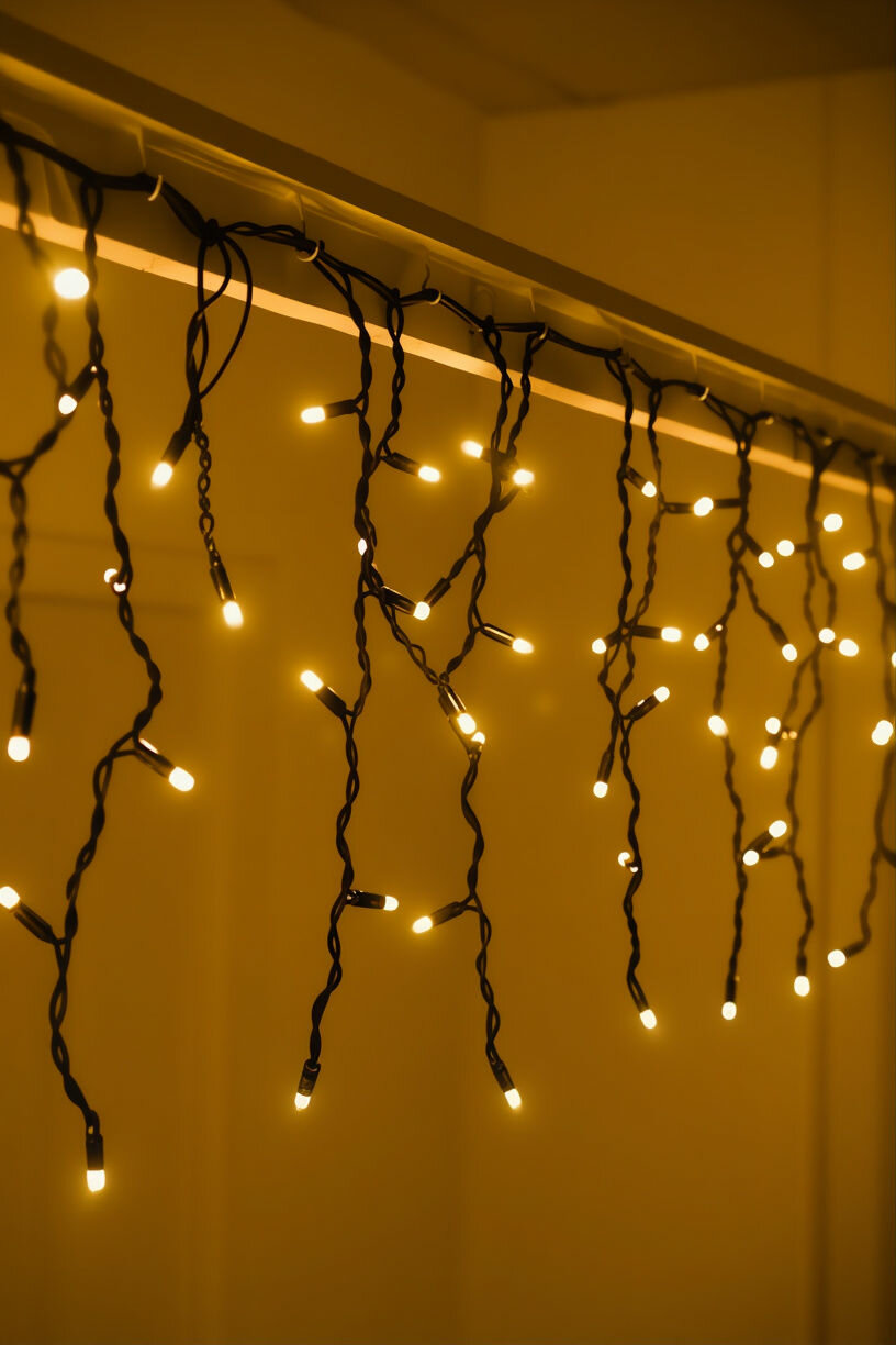 Светодиодная гирлянда Бахрома Profi Rubber 4.8*0.5 м, 190 экстра теплых белых LED ламп, мерцание, черный каучук+ПВХ, соединяемая, IP65, Winter Deco 4080189