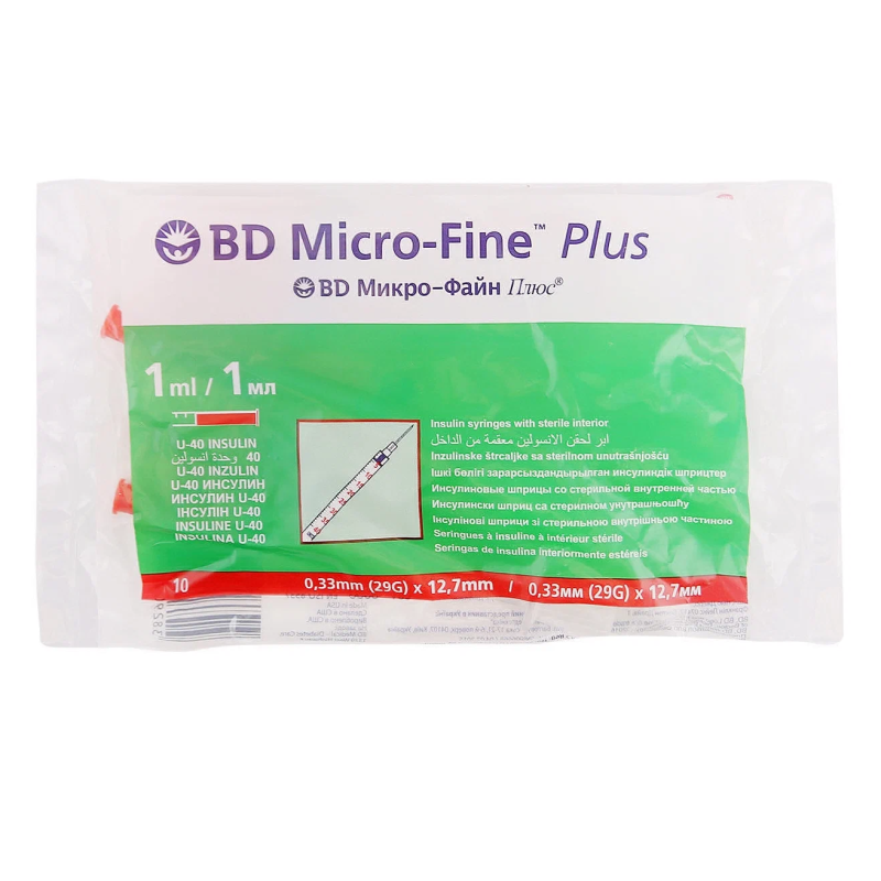 BD Micro-Fine Plus Шприцы инсулиновые Микро-Файн Плюс 1 ml U-40 с несъемной иглой 29 G, 10 штук