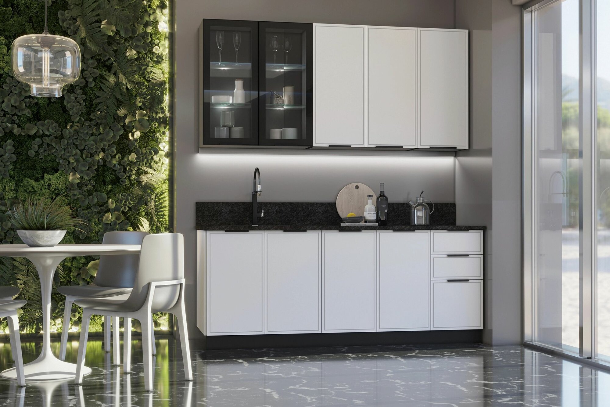 Кухня Николь 2,0/900м (490) (Холст белый, Графит (Кастилло темный))