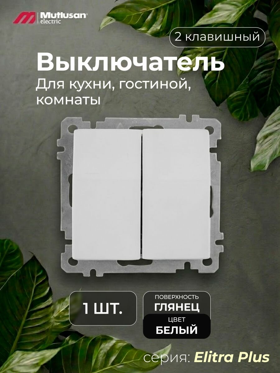 Выключатель без рамки двухклавишный, серия Elitra Plus