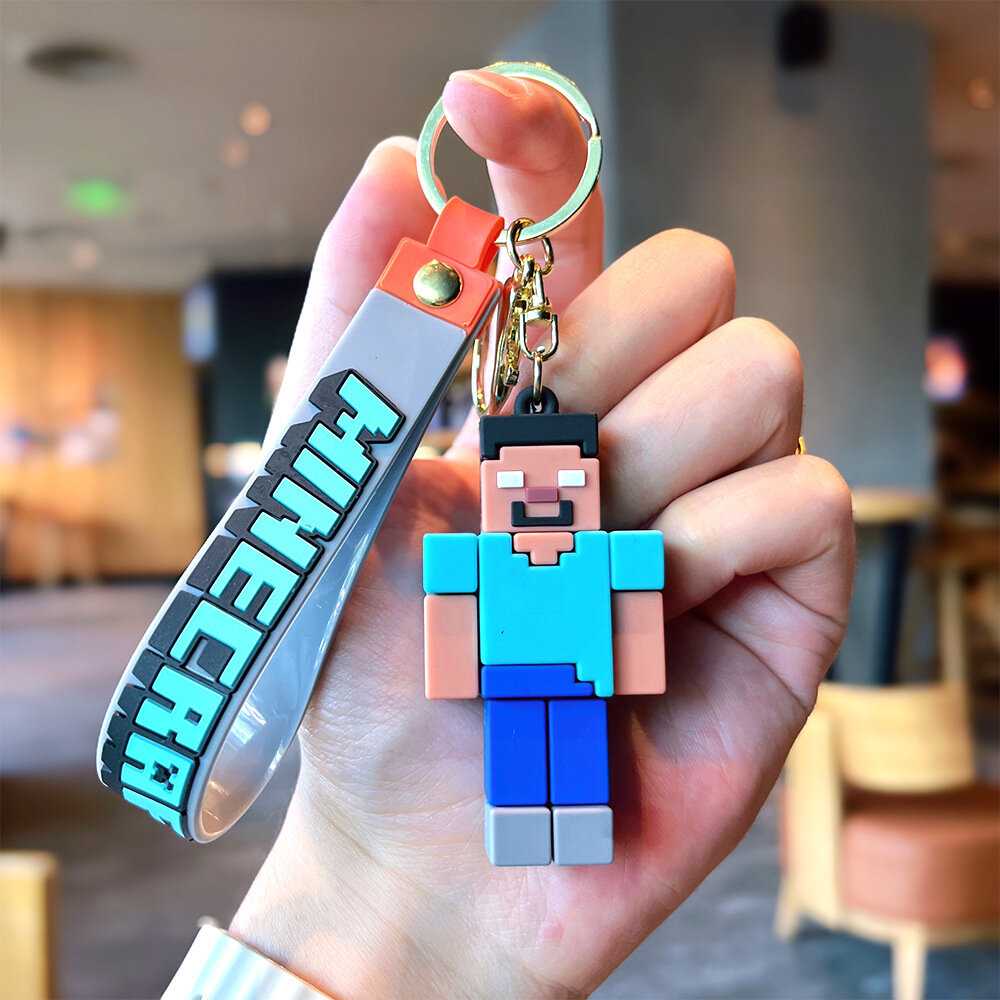 Брелок-кукла в виде куклы из мультяшной 3D-песочницы Minecraft, креативный аксессуар для рюкзака/сумки, Minecraft 2-го поколения, синий.