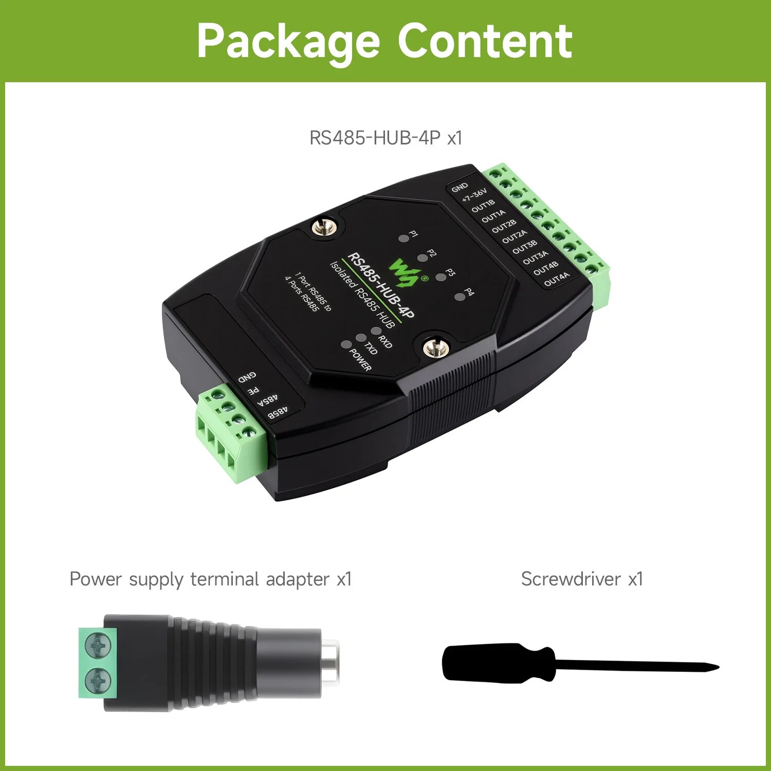 Waveshare RS485-HUB-4P изолированный концентратор RS485