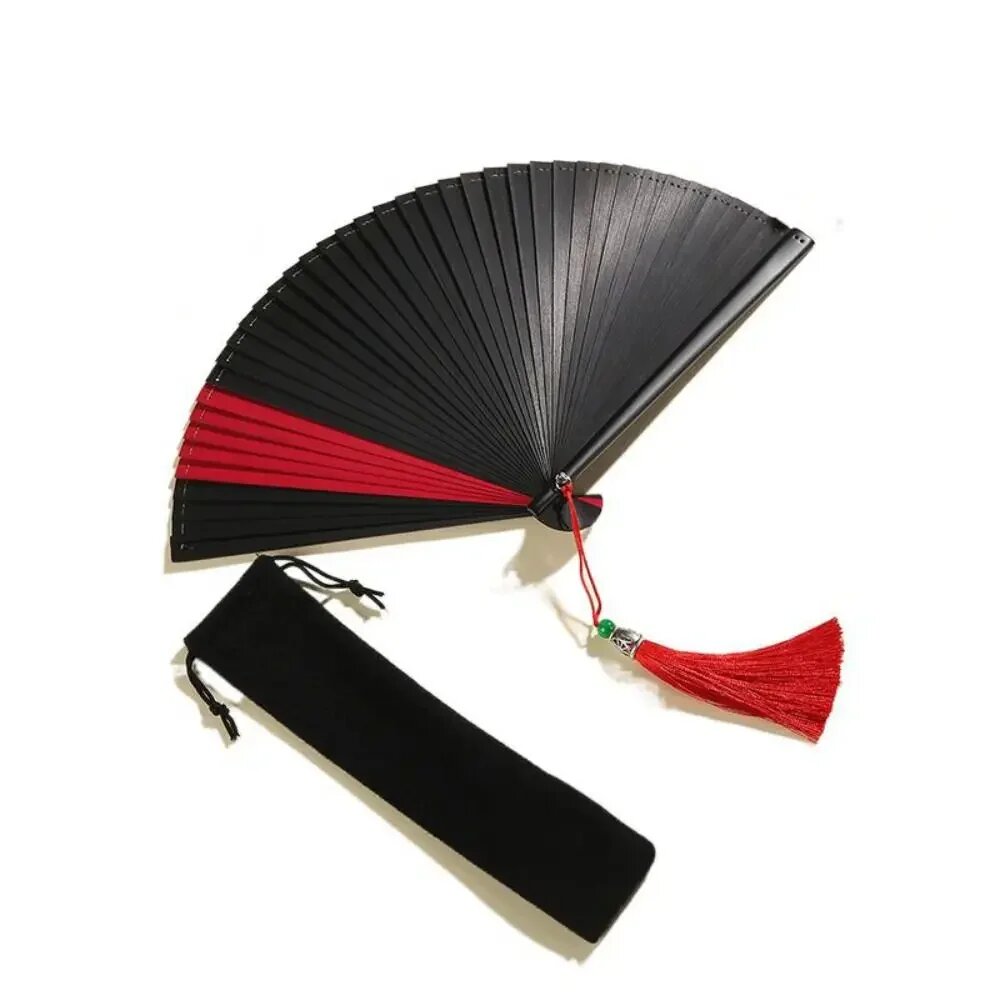 Бамбуковый складной веер, черный, красный, коричневый black-red-18cm