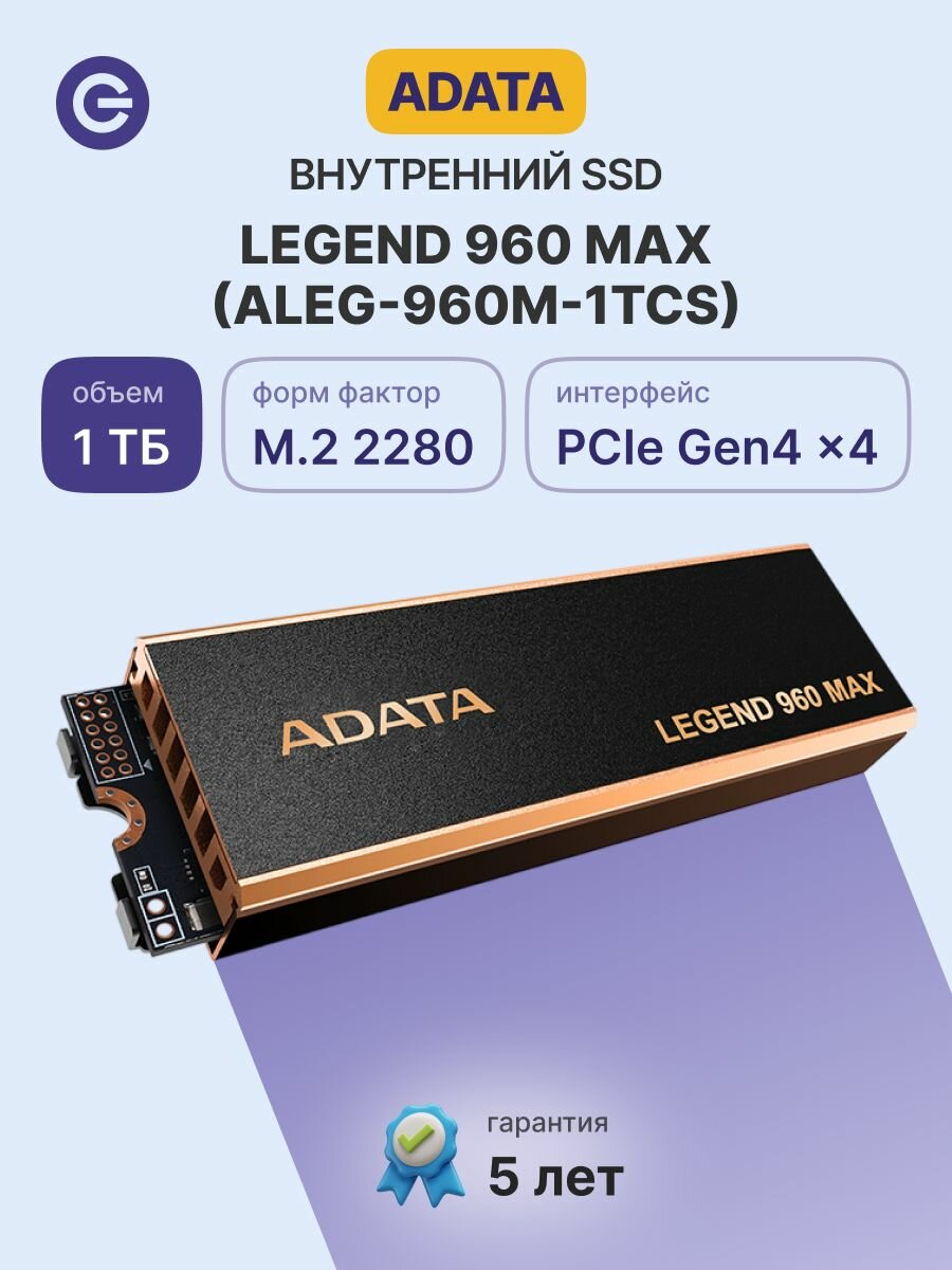Внутренний SSD диск ADATA Legend 960 MAX 1000GB, M.2 (ALEG-960M-1TCS)