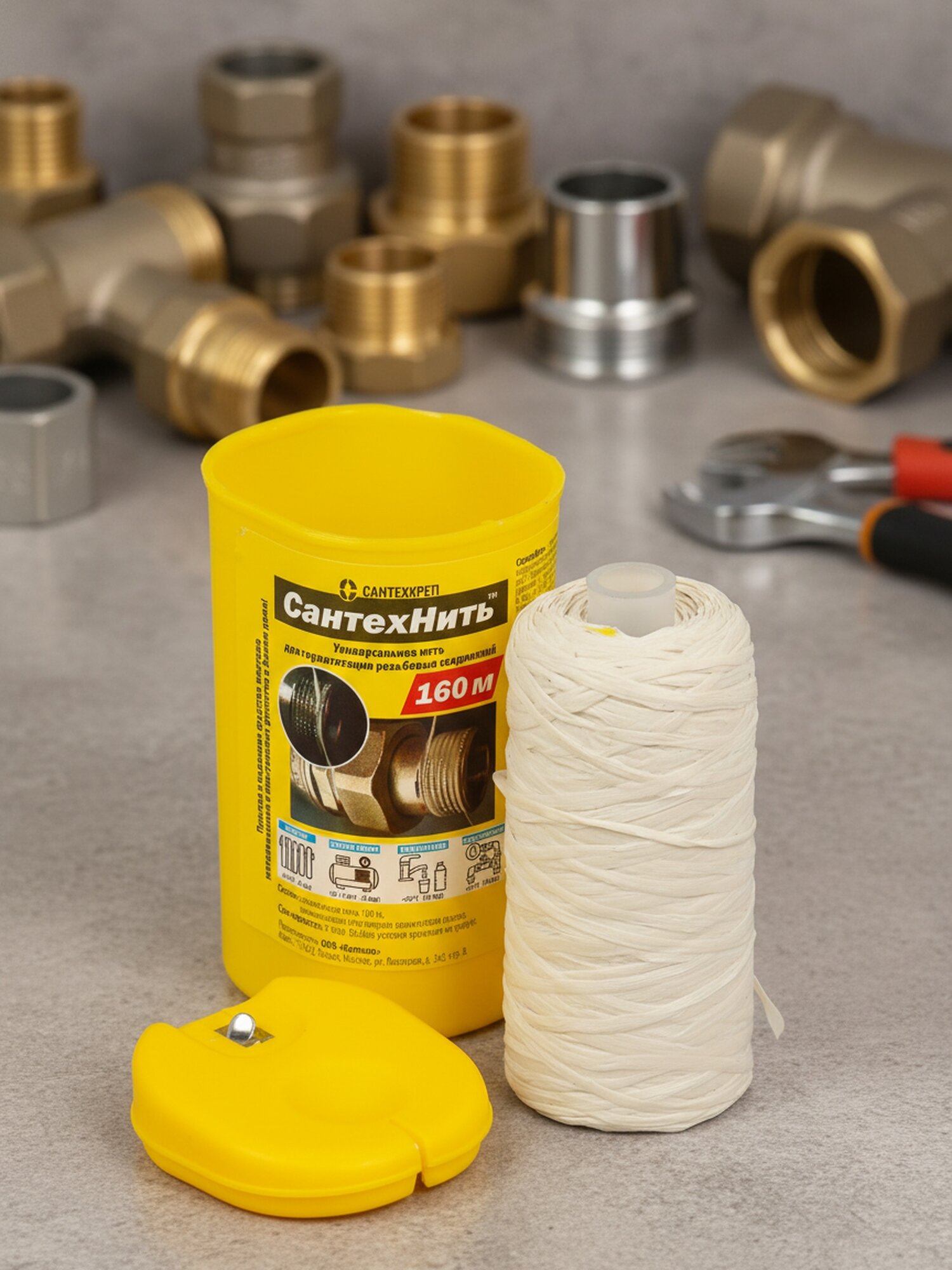 Нить сантехническая СантехКреп 160 м, полиамидный уплотнитель для герметизации резьбы труб и фитингов, артикул 2.1.4.