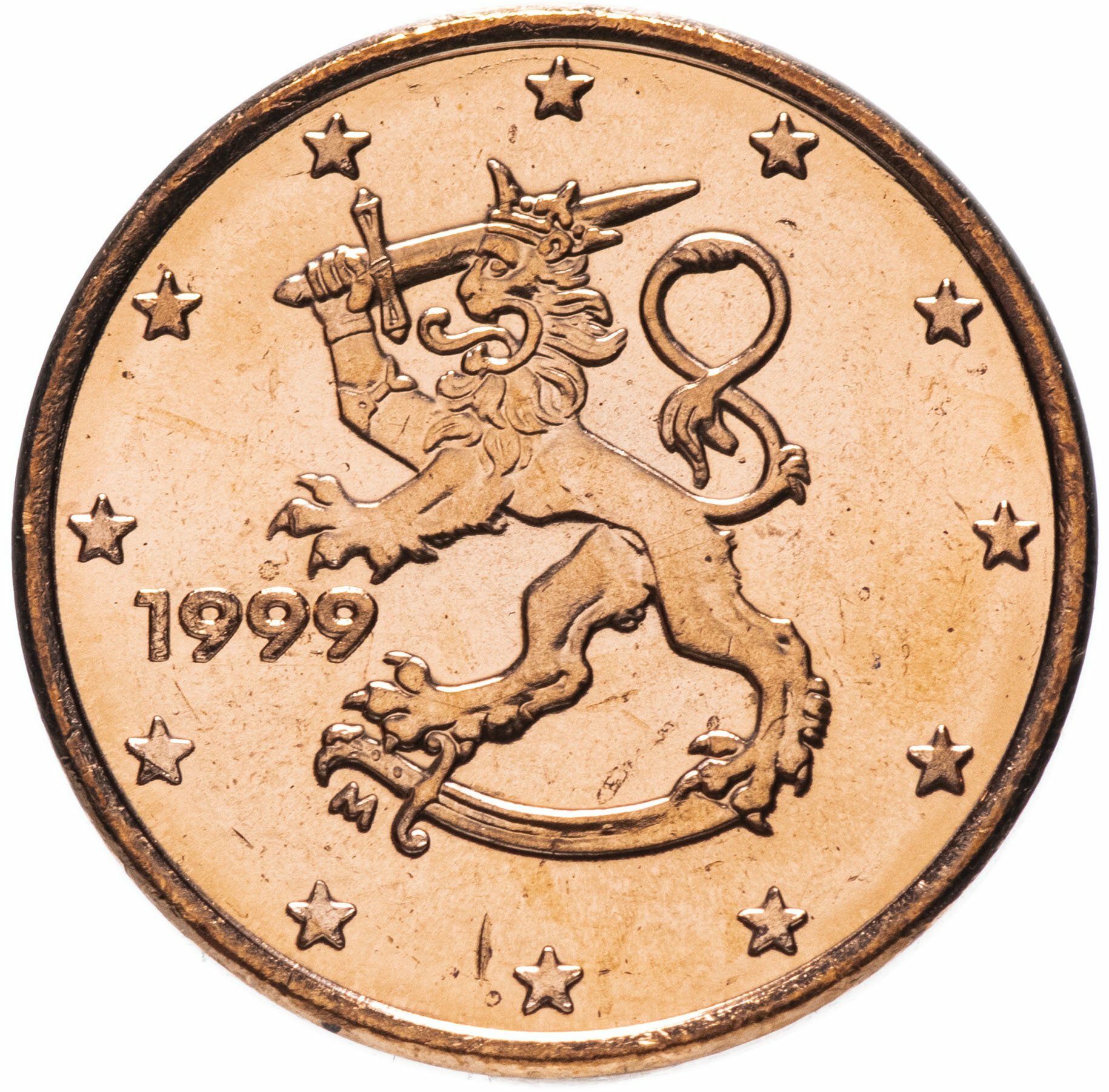Финляндия 1 евро цент euro cent 1999, Сталь, в сохранности UNC