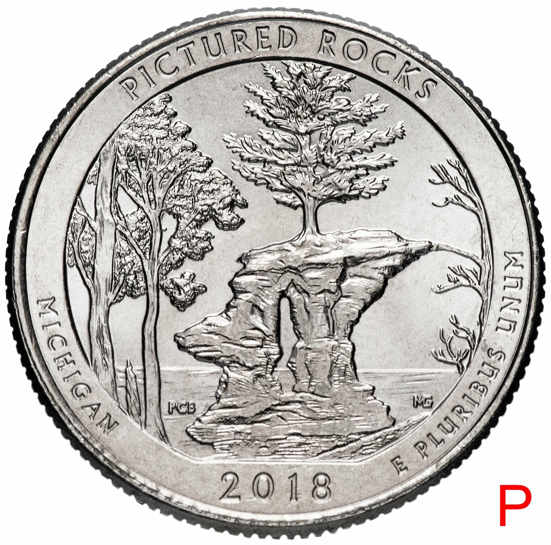 США 1/4 доллара 25 центов, квотер 2018 P — "Национальные озёрные побережья живописных камней" 41-й парк, Медь, в сохранности UNC