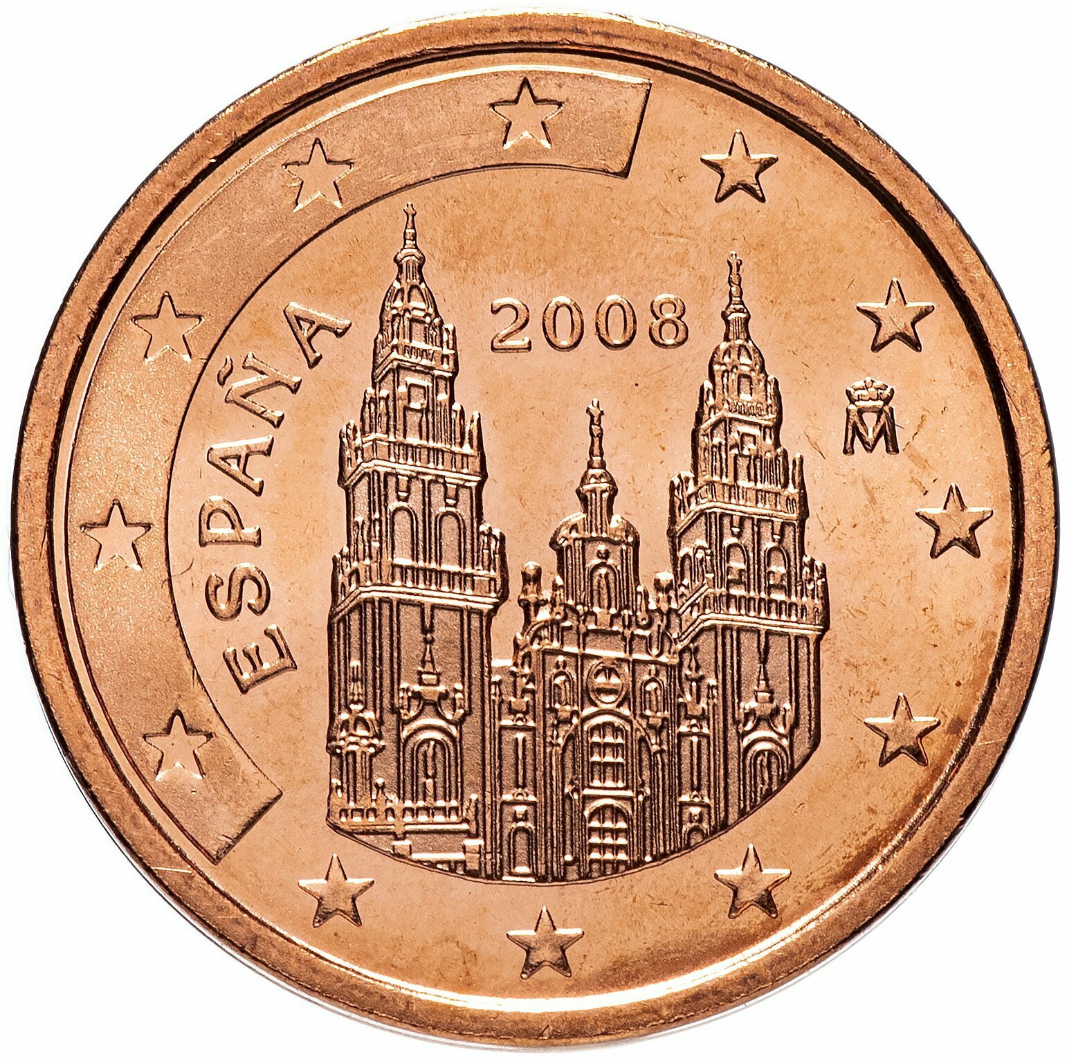 Испания 2 евроцента cents 2008, Сталь, в сохранности UNC