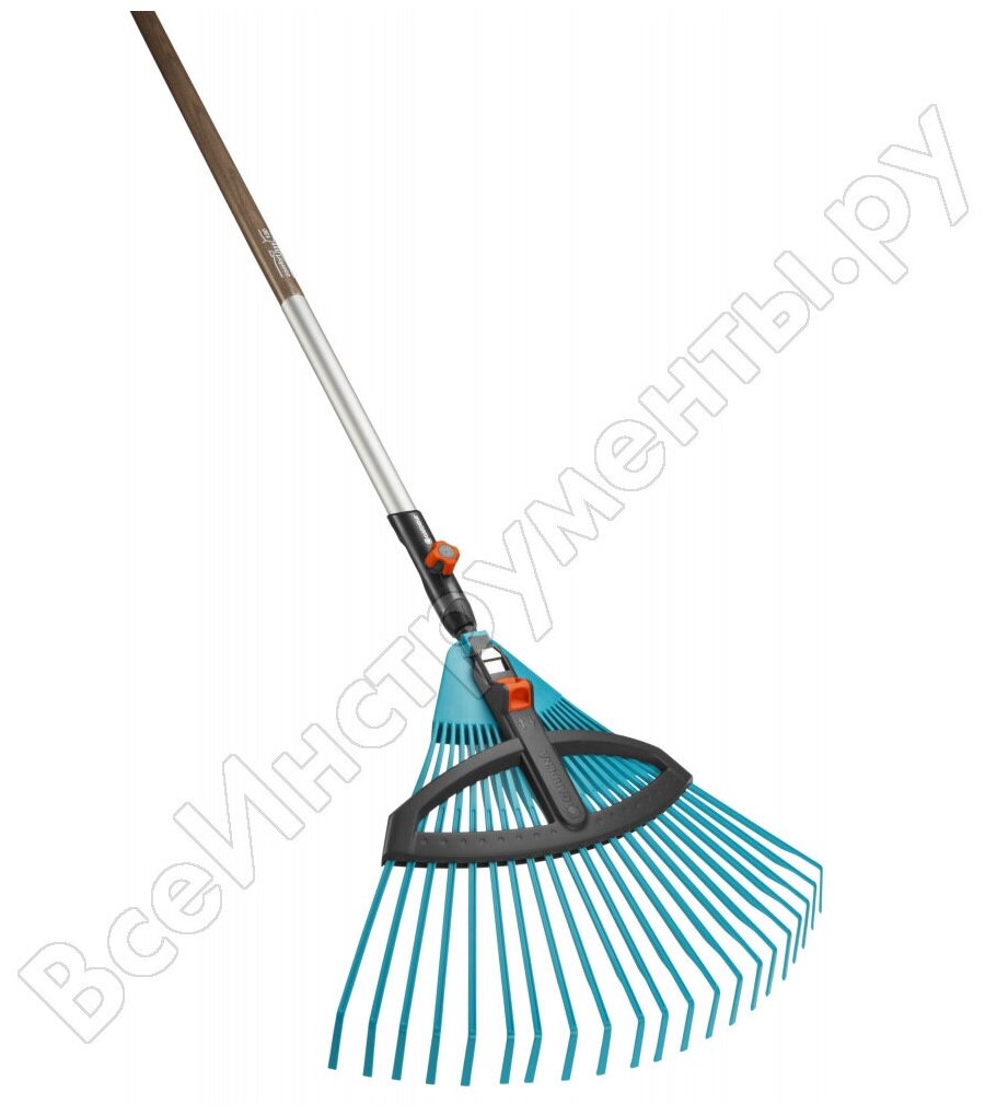 Комплект: пластиковые регулируемые грабли + деревянная ручка 130см GARDENA 03099-30.000.00, пластиковый