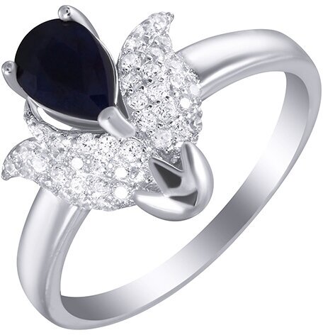 Кольцо, серебро, 925 проба, фианит, сапфир