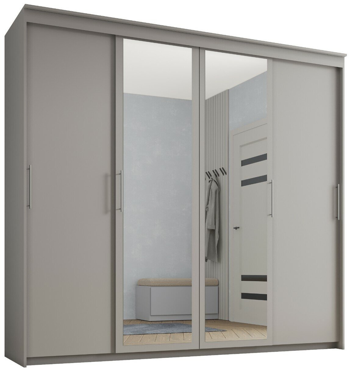 Шкаф купе Визэр 4, Легкомаркет, 220х45х220, белье/платье/платье, графит, ручка рейлинг