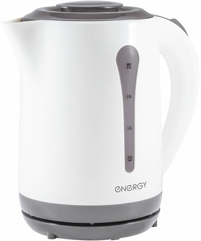 Energy E-213 чайник электрический дисковый, 2.5л, 2200Вт, пластиковый, шкала уровня воды, белый