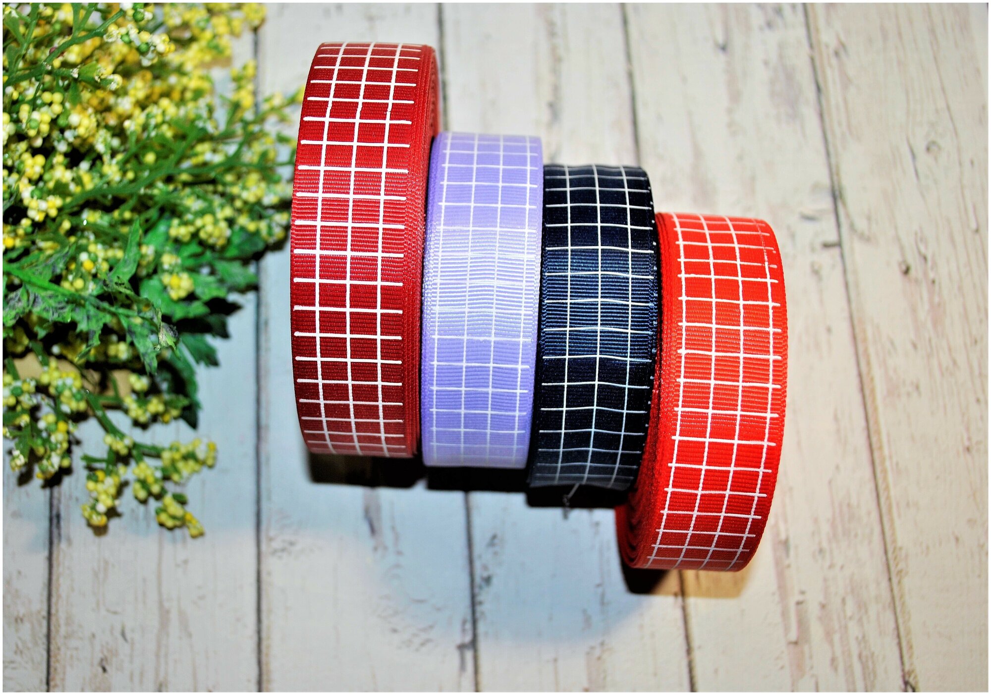 Набор репсовых лент шириной 2,5 см. "Клетка" для изготовления бантиков, заколок, творчества и рукоделия 20 метров.