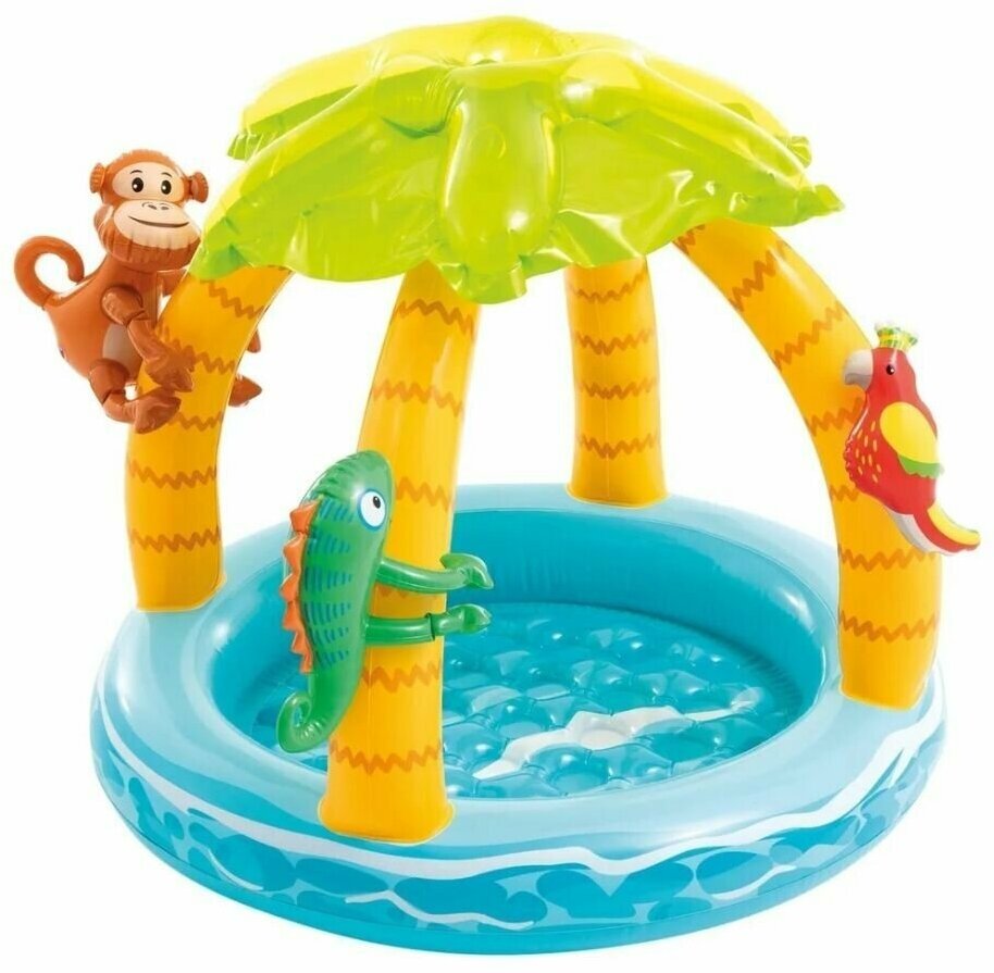 Надувной бассейн с навесом Intex, Тропический остров, надувное дно, 102x86 см