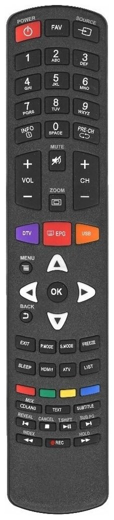 Пульт Huayu E53-DTV (RM-RCR10) для телевизора Leff, Digma, STARWIND, LUMUS, Hyundai