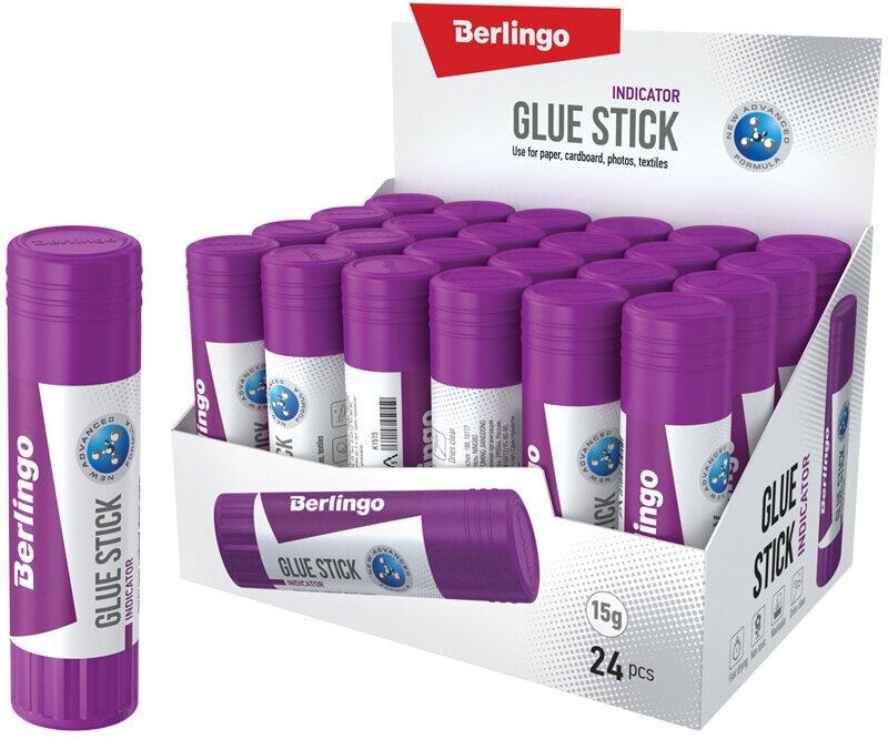 24 шт. Клей-карандаш Berlingo "Indicator", 15г, с цветным индикатором, ПВП