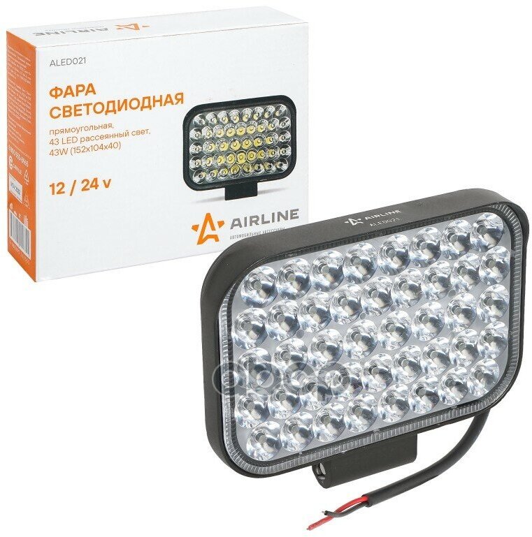 Фара светодиодная прямоугольная, 43 LED рассеянный свет, 43W (152х104х40) 12/24V (ALED021) AIRLINE арт. ALED021