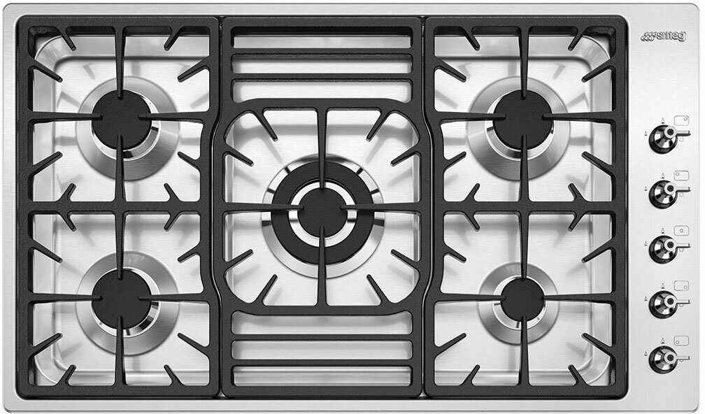 Газовая варочная панель Smeg PGF 95-4 86 см, 5 конфорок электроподжиг, серебристый