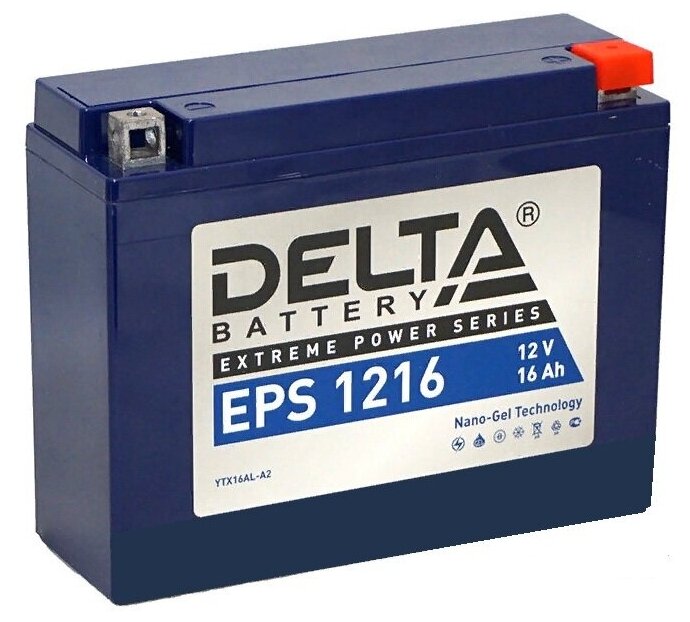 Аккумулятор для мотоцикла и скутера Delta EPS 1216 12V 15 А/ч 220 A обр. пол. залит/заряжен YB16AL-A2 (205х70х162) GEL 5958-04a