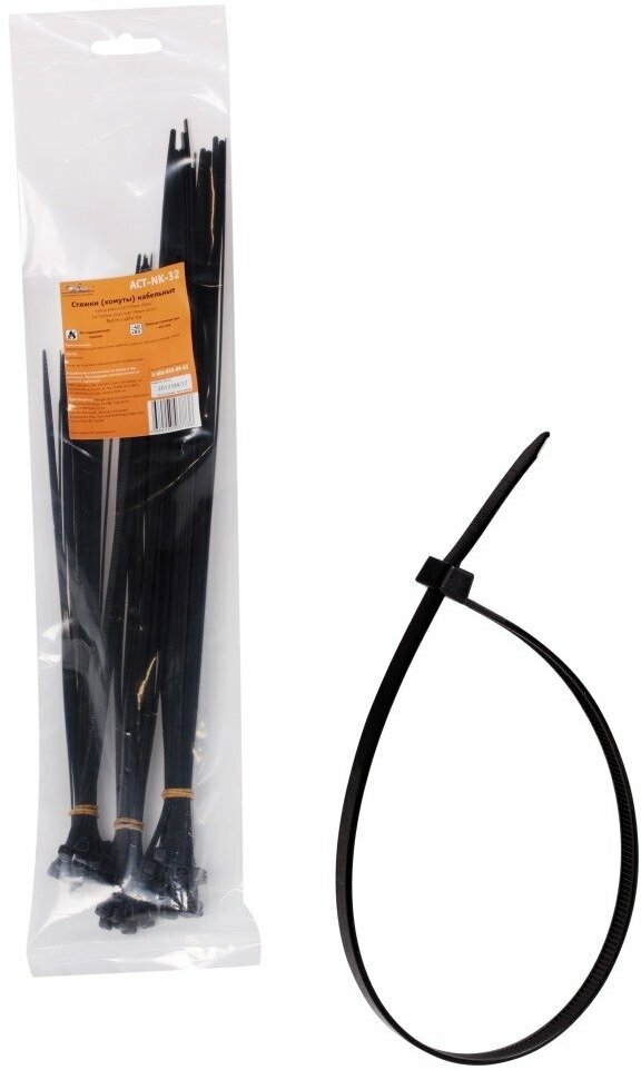 Стяжки (хомуты) кабельные пласт. черн. набор 60шт.(36*250мм-20шт 36*300мм-20шт 48*350мм-20шт) AIRLINE ACT-NK-32