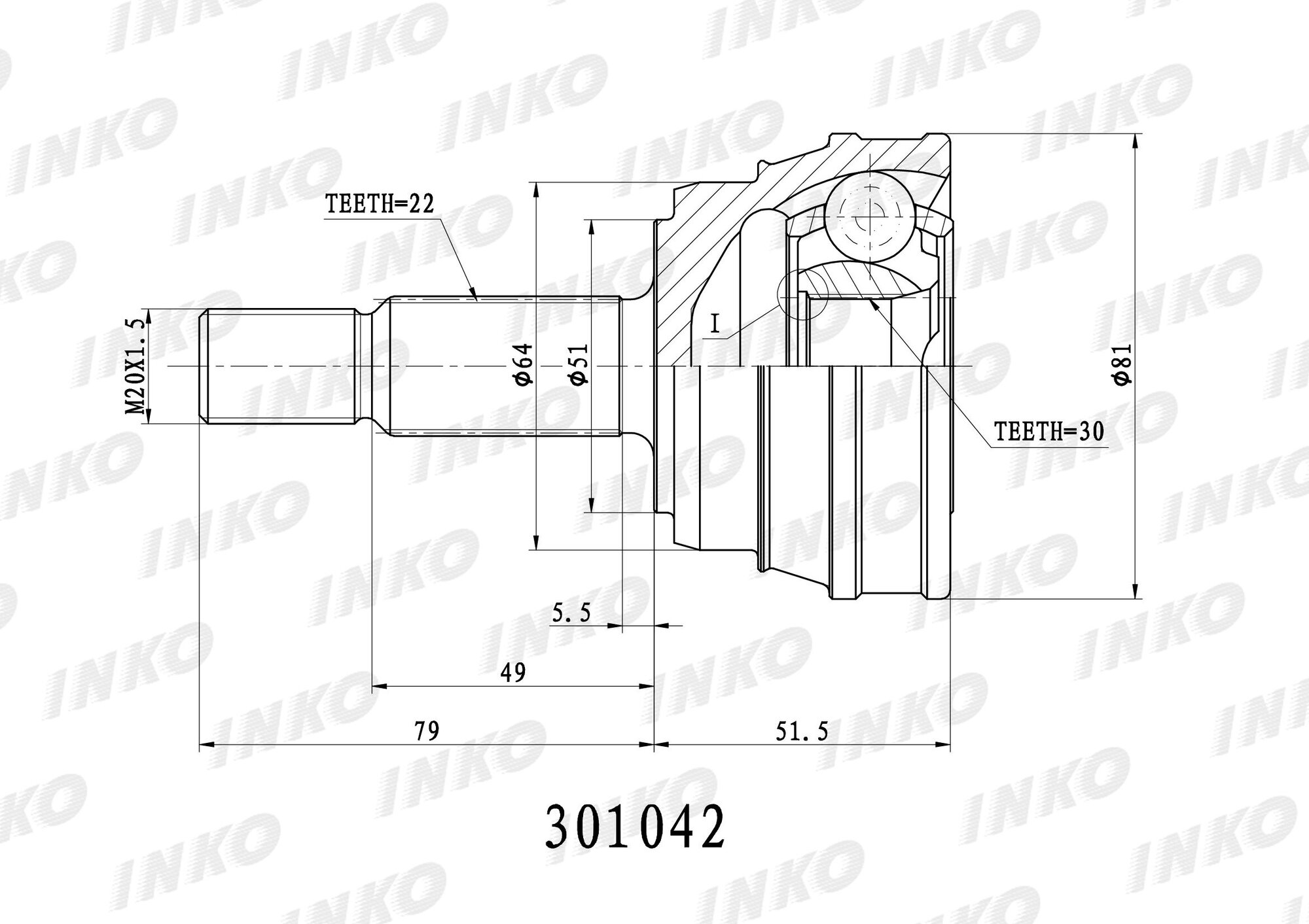 ШРУС внешний 22 30 перед INKO 301042