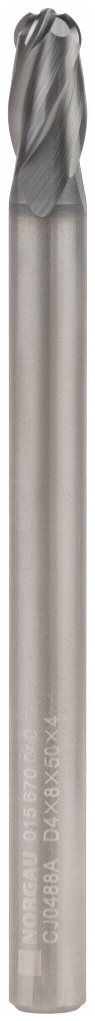 Фреза по металлу концевая NORGAU Industrial сферическая, для обработки сталей с пределом прочности до 1400 Н/мм2 (44HRC), чугунов и нержавеющих сталей, D4, VHM, Z4, AlCrSin
