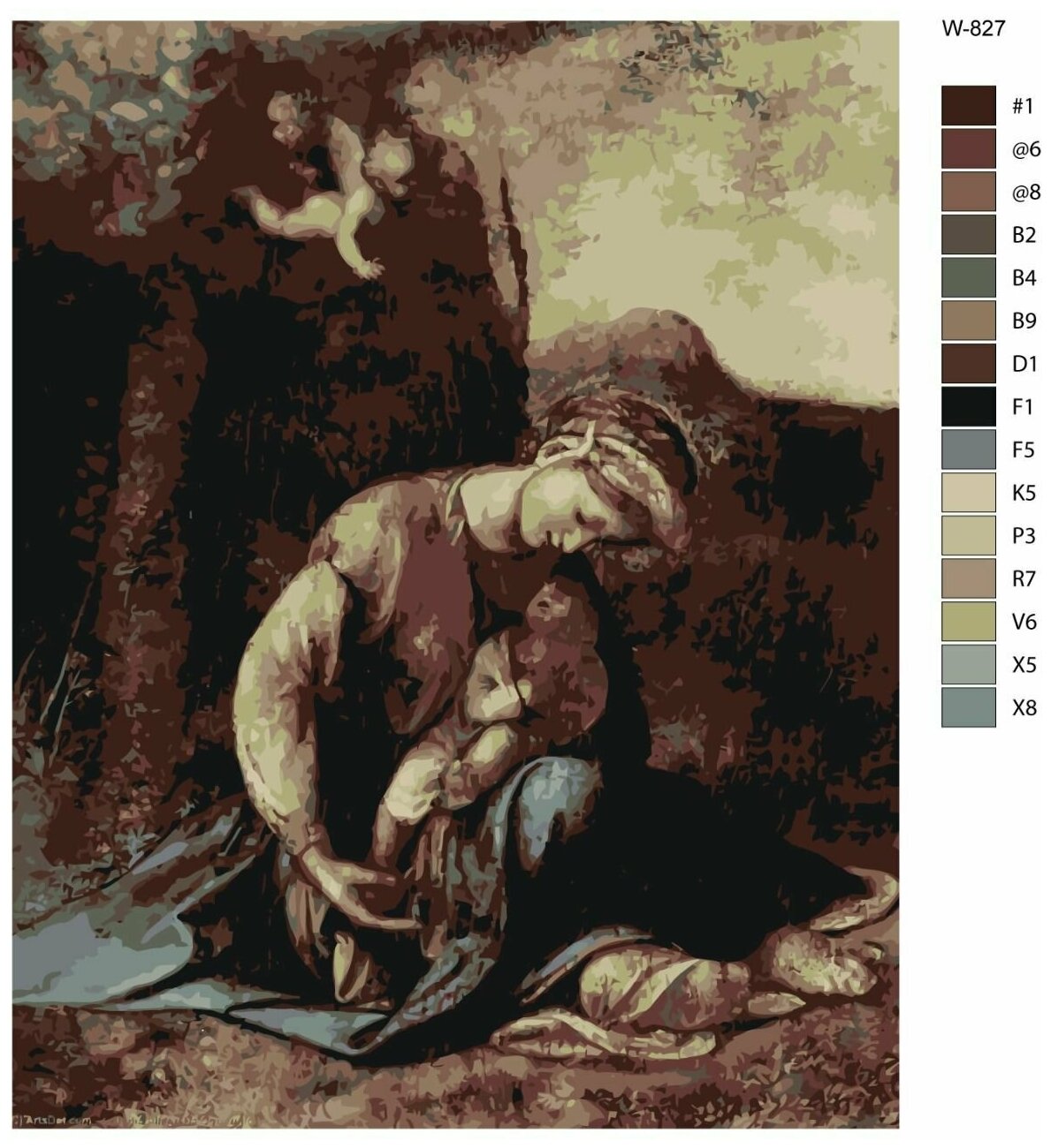 Картина по номерам W-827 "Репродукция картины Цыганская мадонна. Художник Антонио Корреджо" 60х80