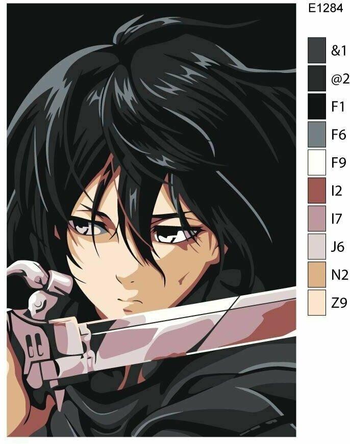 Детская картина по номерам E1284 "Аниме Атака Титанов. Микаса Аккерман" 20x30