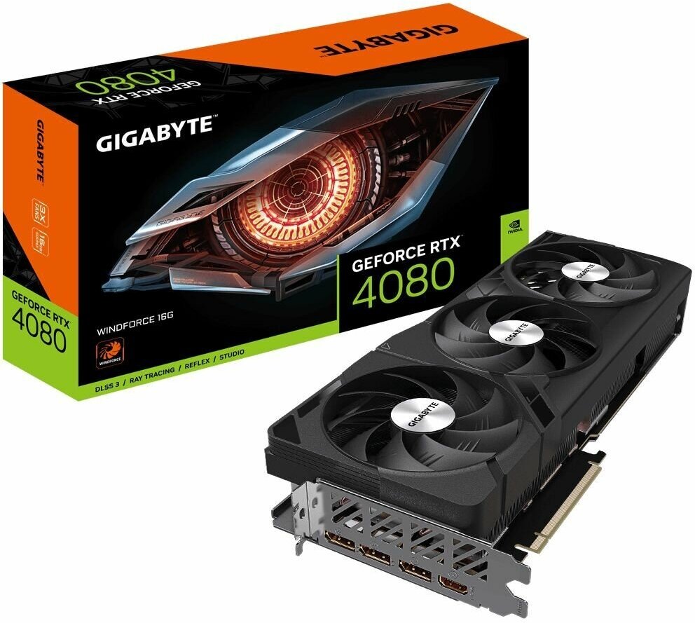 Видеокарта Gigabyte RTX4080 GAMING 16GB WINDFORCE GDDR6X 256-bit DPx3 HDMI (GV-N4080WF3-16GD)
