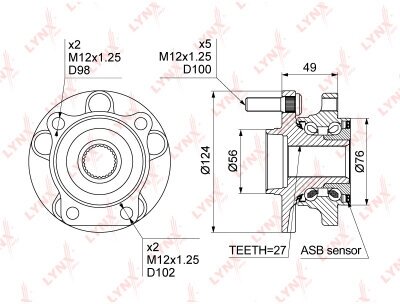 Ступица передняя, WH1169 LYNXauto WH-1169