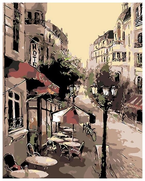 Картина по номерам ЖПН на холсте с подрамником "Уличное кафе", Раскраска 40х50, Кафе Улица Город Городской Пейзаж