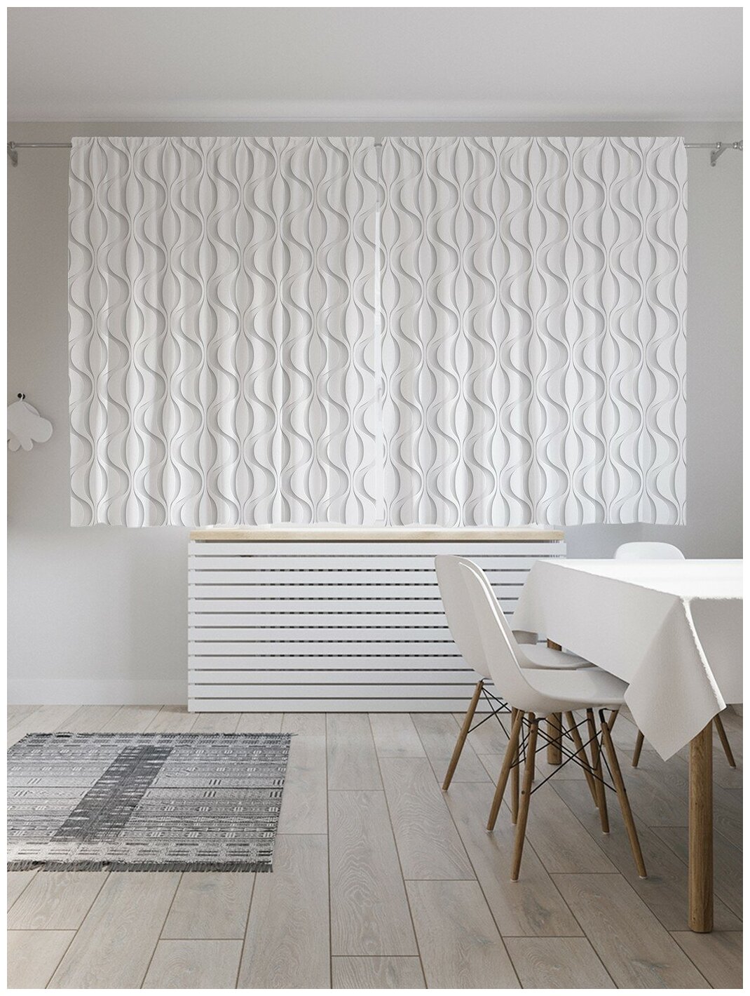 Фотошторы короткие "Выпуклой волновой зигзаг", 2 полотна шириной по 145 см, высота 180 см, JoyArty