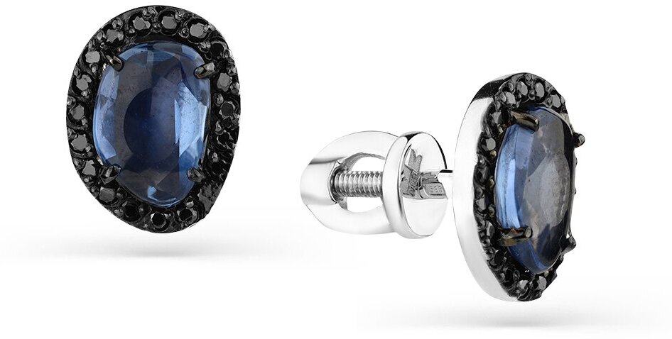 Серьги, белое золото, 585 проба, сапфир, бриллиант