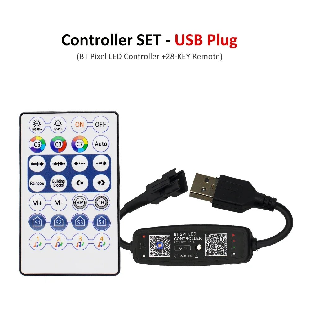 RGB-контроллер MJJC для светодиодных лент WS2812B/SK6812/WS2811 Белый, USB Controller Set