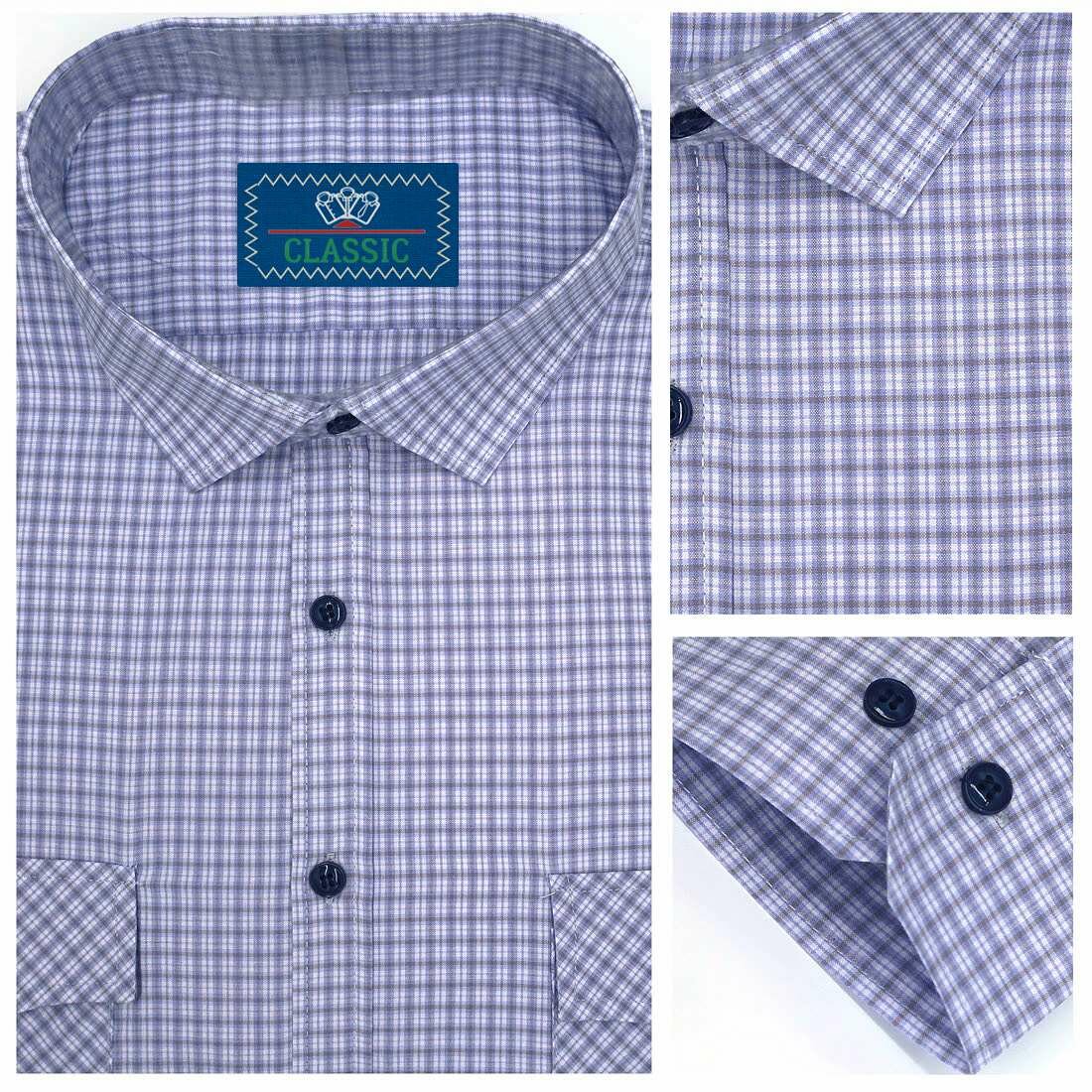 Рубашка прямая классическая с длинным рукавом мужская рубашка, светлая сорочка, на пуговицах, рубаха на любой сезон, серая клетка, с карманами, на любой сезон и на лето рубашка