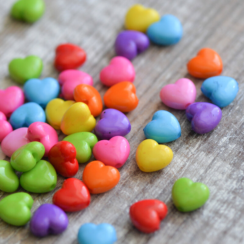 Бусины сердце сердечко акриловые 50 шт, размер 10х11х6 мм, разные цвета в упаковке