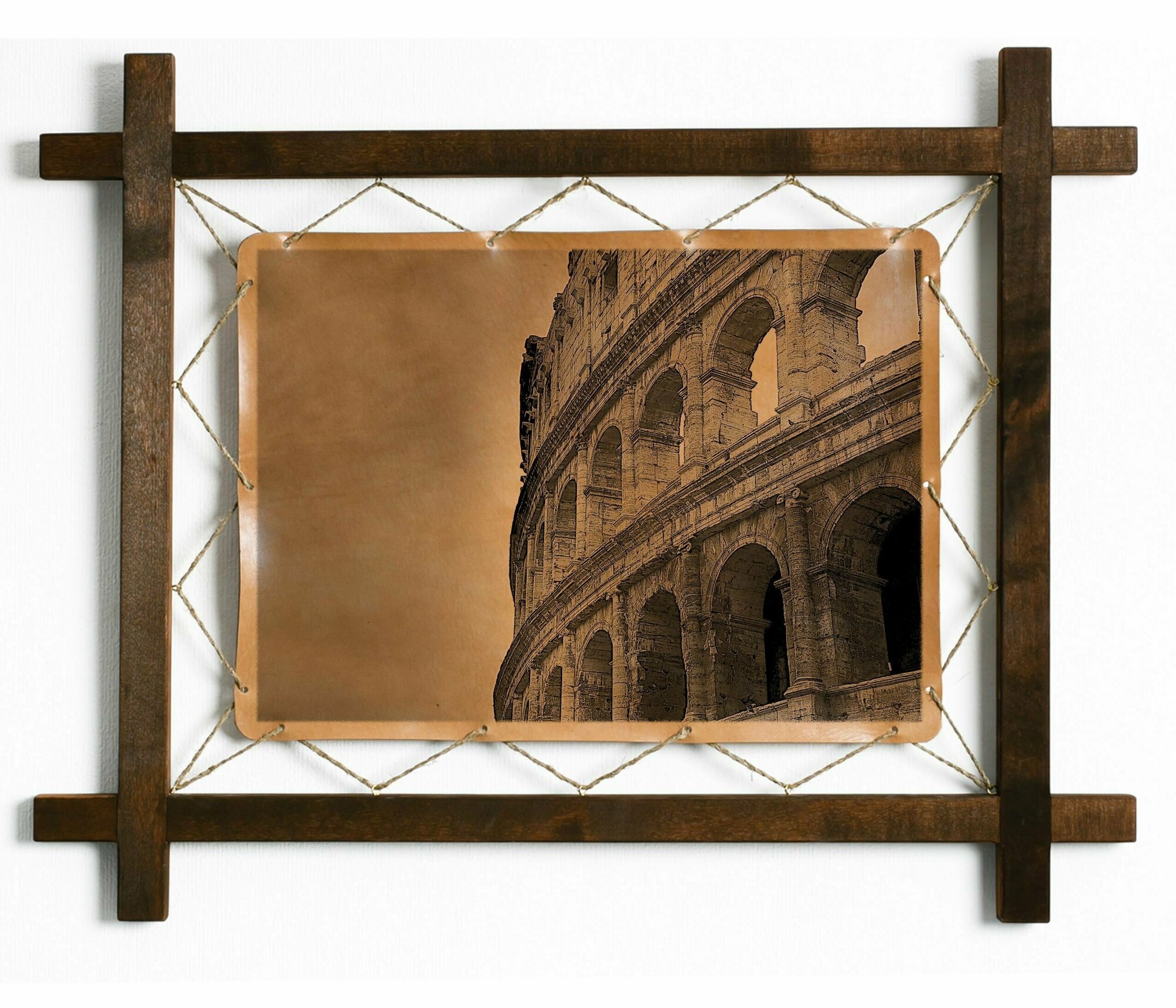 Интерьерная картина из натуральной кожи "Колизей", декоративное настенное панно в деревянной раме, BoomGift