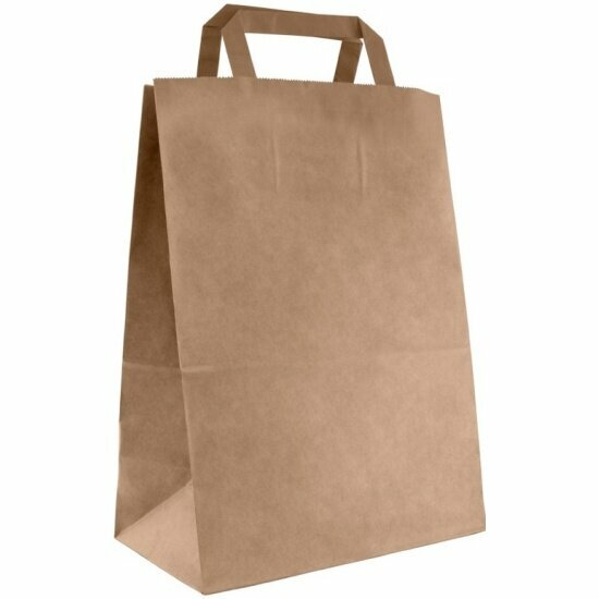 Пакет бумажный Комус 280x150x320мм, 70 гр/м2, с плоскими ручками, крафт,250 шт/уп