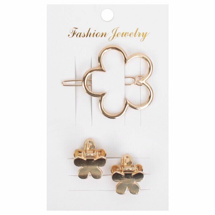 Заколка для волос металическая 3 штуки "Цветок" цвет золотые