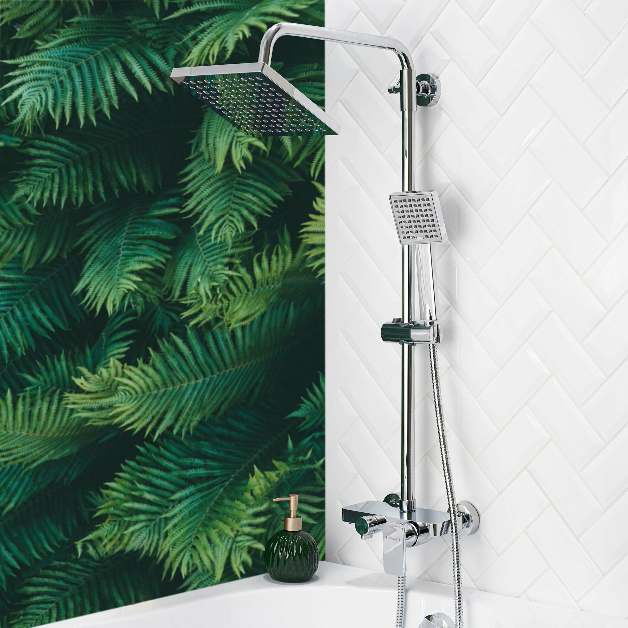 Душевая стойка, BOOU B7060SB-39, латунь, со смесителем, тропический душ, с лейкой и шлангом