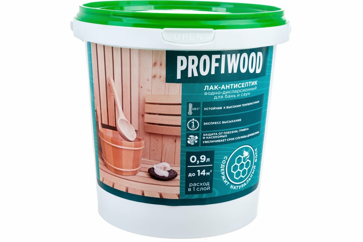 Profiwood Лак антисептик для бань и саун влагостойкий ВД полиакриловый 0.9 л 0.9 кг 6493