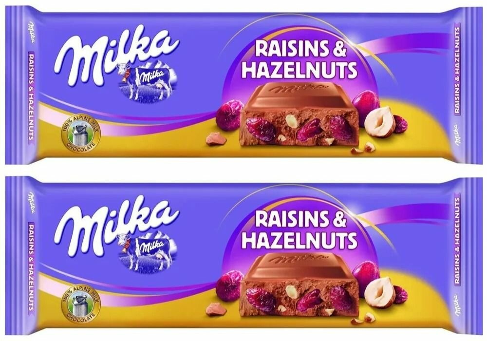 Milka Шоколад молочный Raisins & Hazelnuts, 270 г, 2 шт