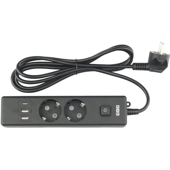Сетевой удлинитель с USB Power Cube PowerCube, 2 розетки с заземлением, с выключателем, 3USB, 3500 Вт, 16А, 1.9 м, 3*1,0 (черный)