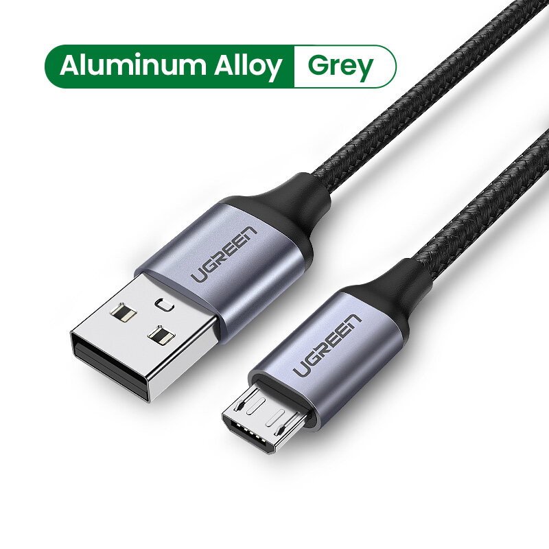Кабель UGREEN US290 (60145) USB 2.0 A to Micro USB Cable Nickel Plating Alu Braid. Длина: 0,5м. Цвет: серо-черный