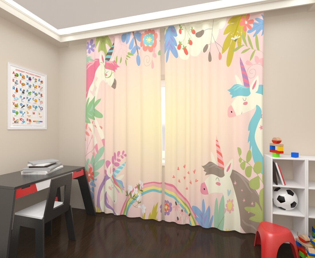 Фотошторы Арт Милые единороги Габардин В: 260 см Ш: 2*145 = 290 см